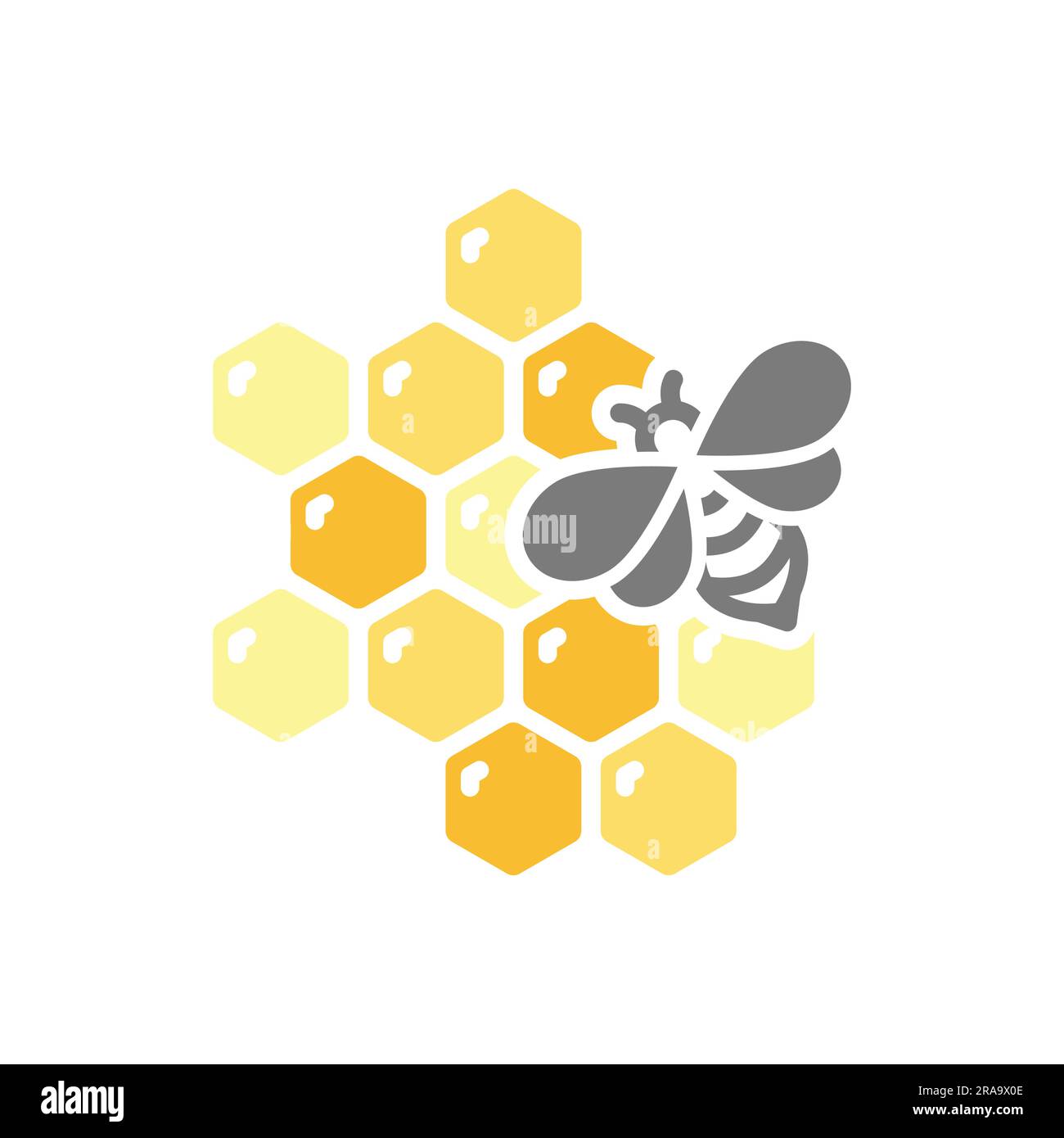 Honeycomb and bee colorful vector icon. Hexagon honey cell or comb and honeybee symbol Stock ...