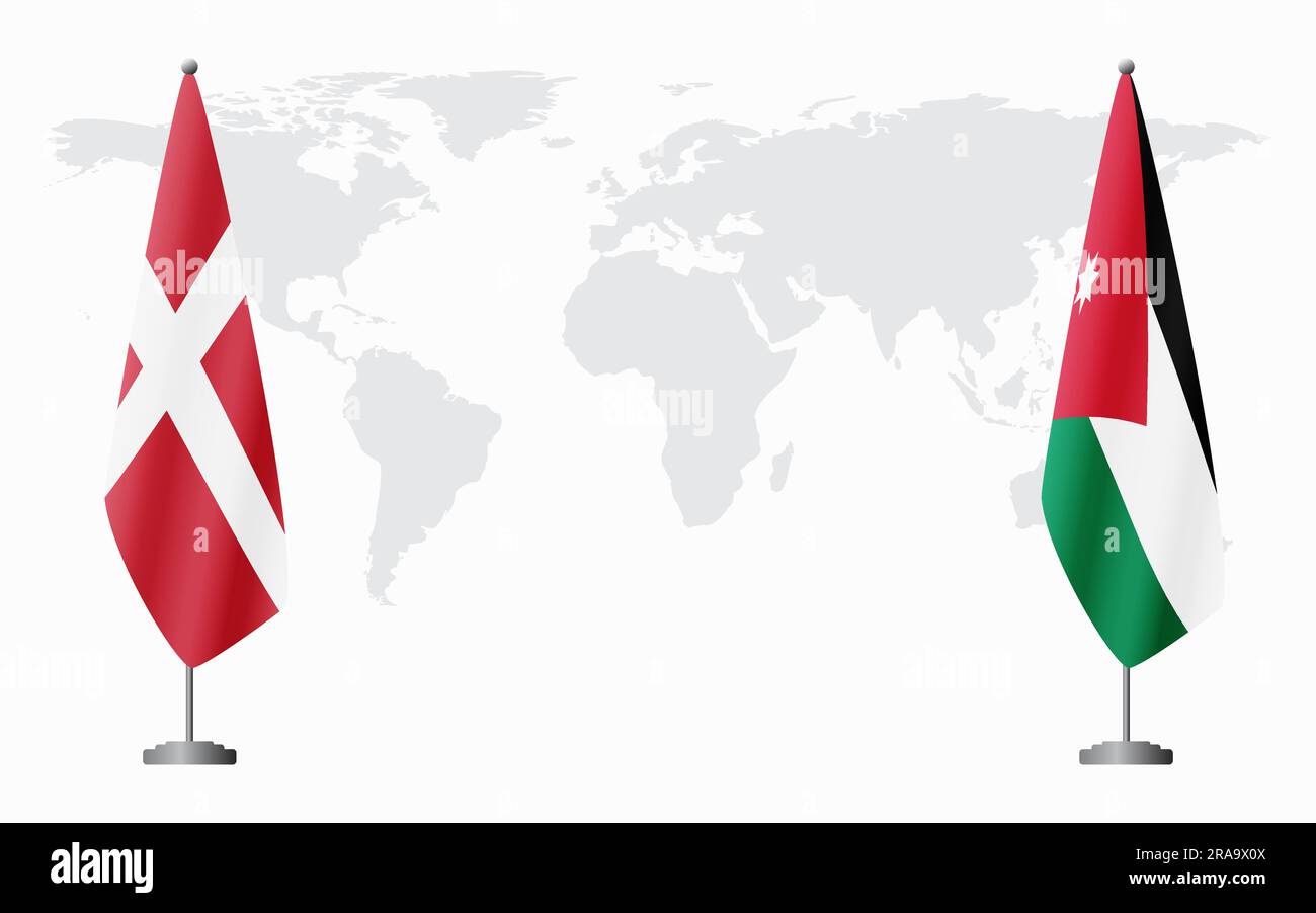 Denmark and Jordan flags for official meeting against background of ...