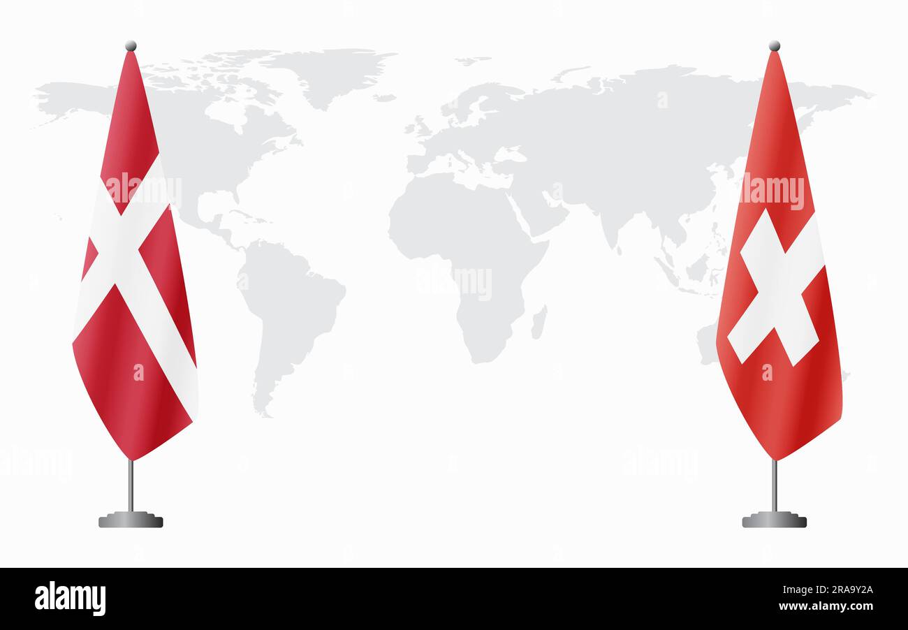 Denmark and Switzerland flags for official meeting against background ...