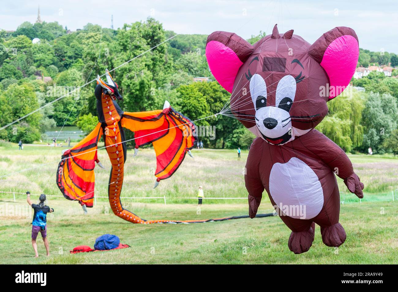London, UK. 2 July 2023. Members of the Kite Society of Great Britain ...