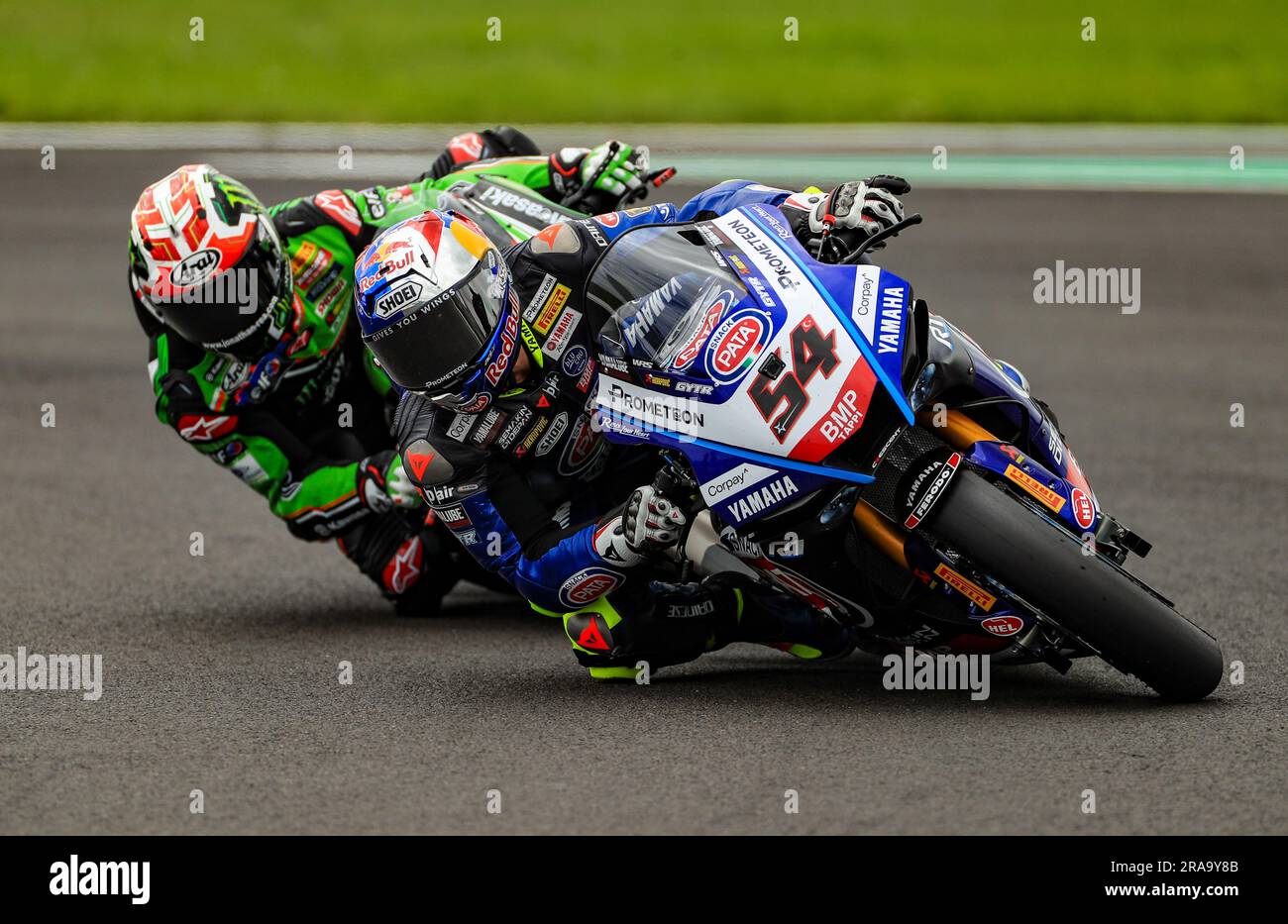 Pata Yamaha Prometeon rider Toprak Razgatiloglu (right) overtakes ...