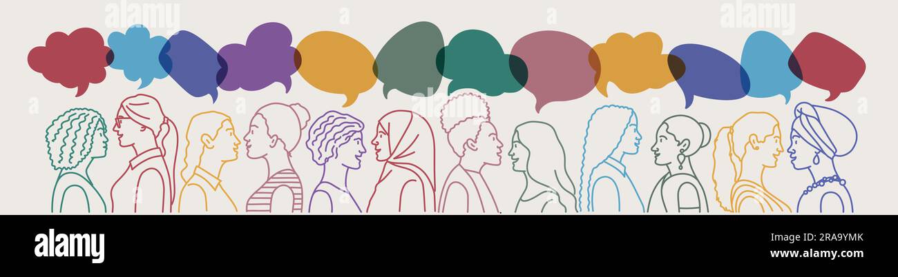 Dialogue group of diverse multiethnic multicultural women. Indian ...