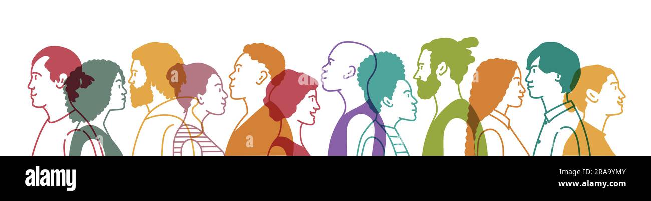 Society or population, social diversity. Men and women. Hand drawn ...