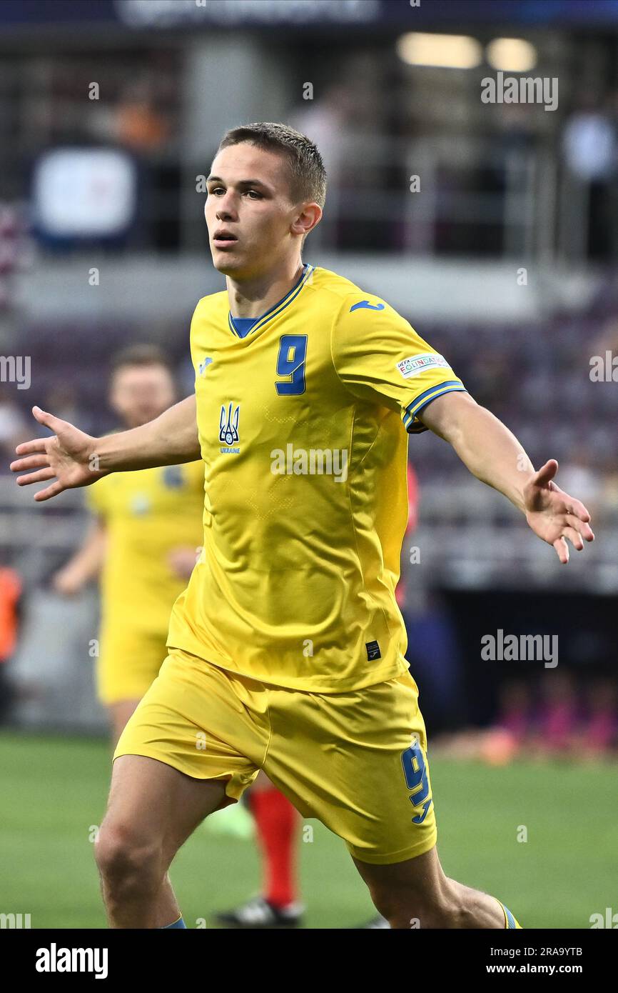 BUCHAREST, ROMANIA - JUNE 21: Danylo Sikan of Ukraine celebrates the ...