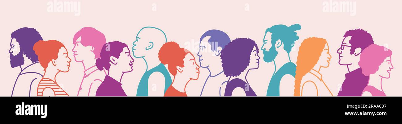 Crowd of young men and women. Racial equality concept. Multicultural ...
