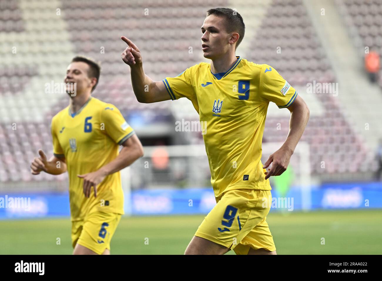 BUCHAREST, ROMANIA - JUNE 21: Danylo Sikan of Ukraine celebrates the ...