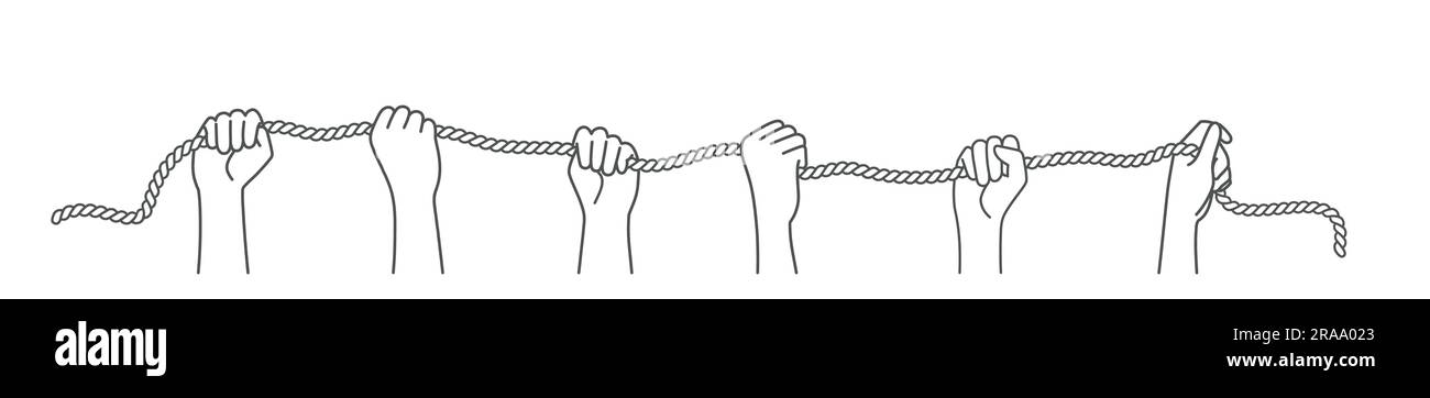 Human hands raised up hold the rope. Hand drawn vector illustration ...