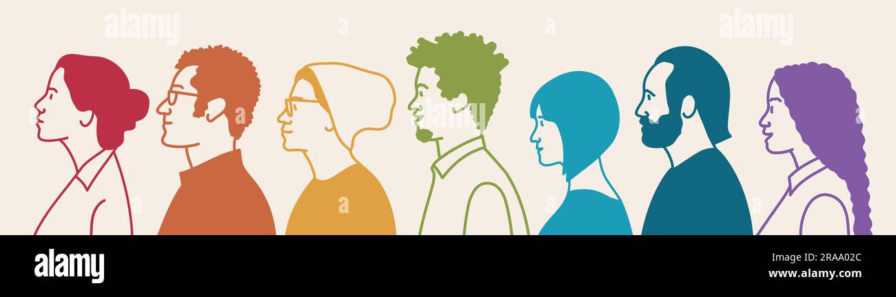 Vector crowd group profile, multicultural portrait society illustration ...