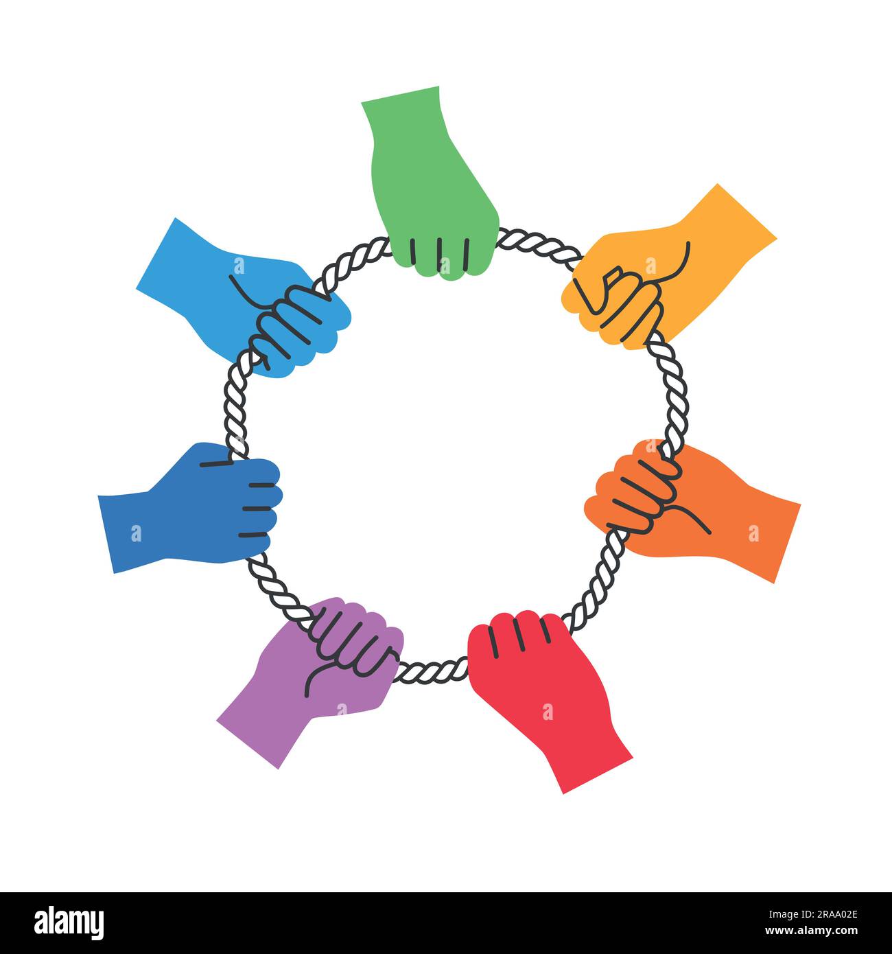 Teamwork concept. Hands holding rope. Hand drawn vector illustration ...