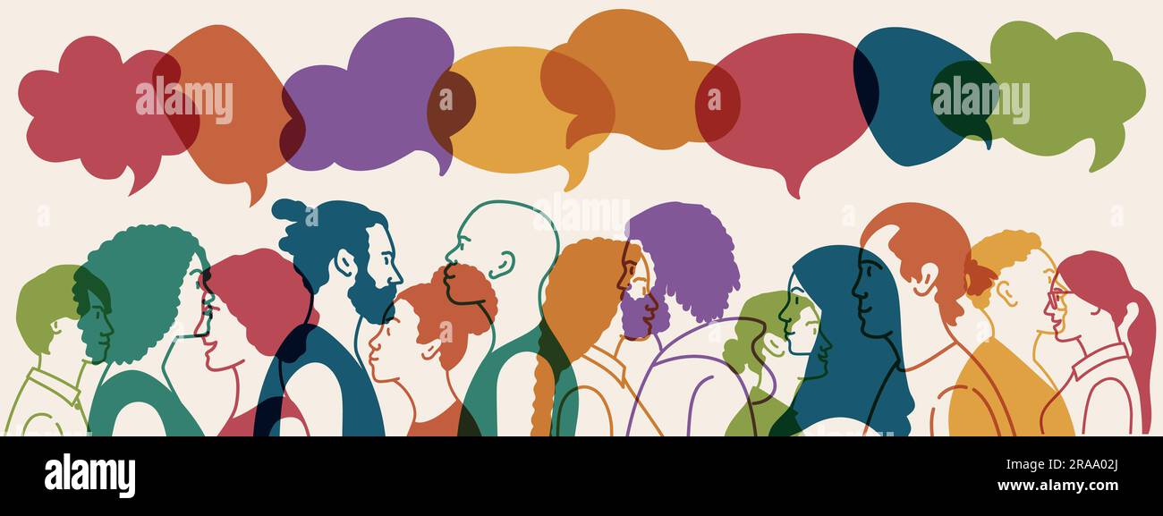 People talking dialogue and inform. Diversity people. Speech bubble ...