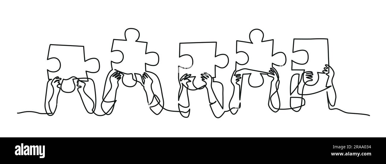 People putting puzzle pieces together. One continuous line drawing Stock Vector Image & Art - Alamy
