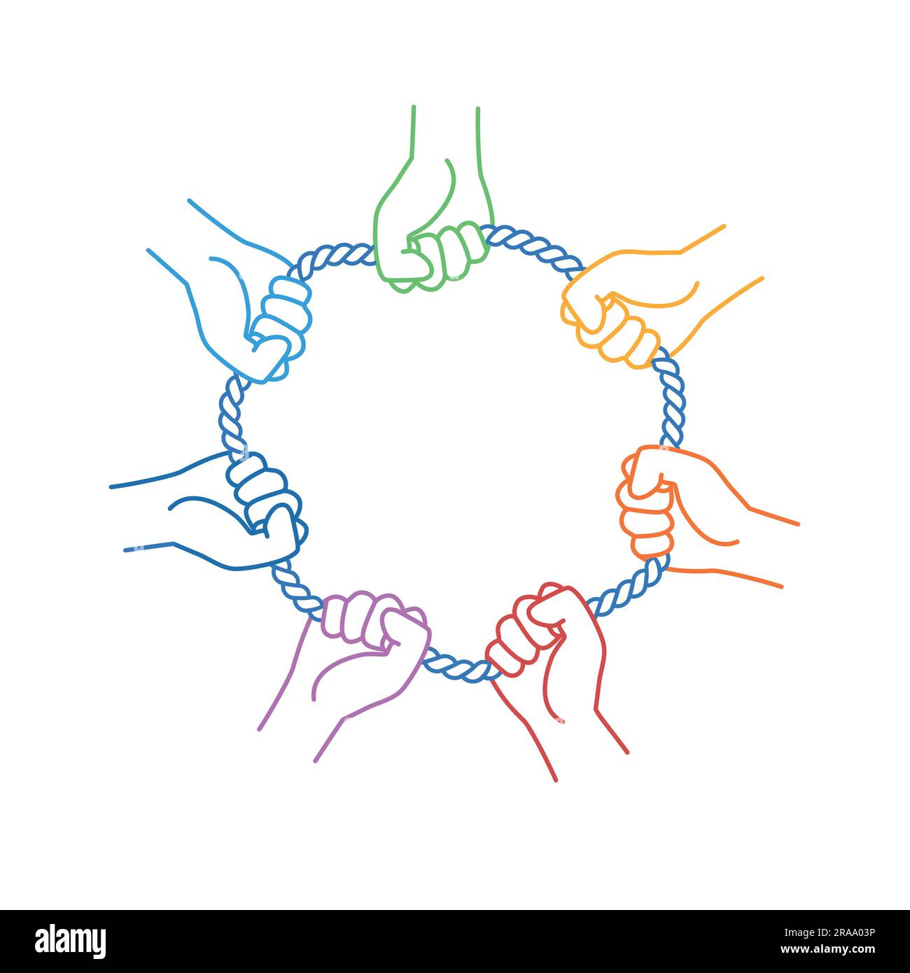 Human hands holding rope together. Hand drawn vector illustration Stock ...