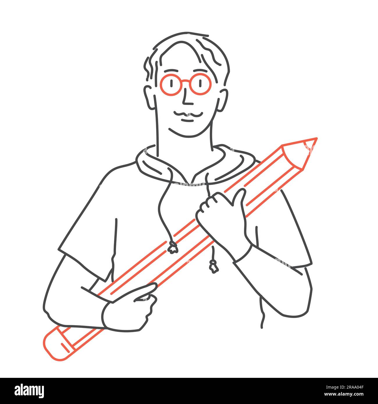 Man with pencil, web design and development. Hand drawn vector ...