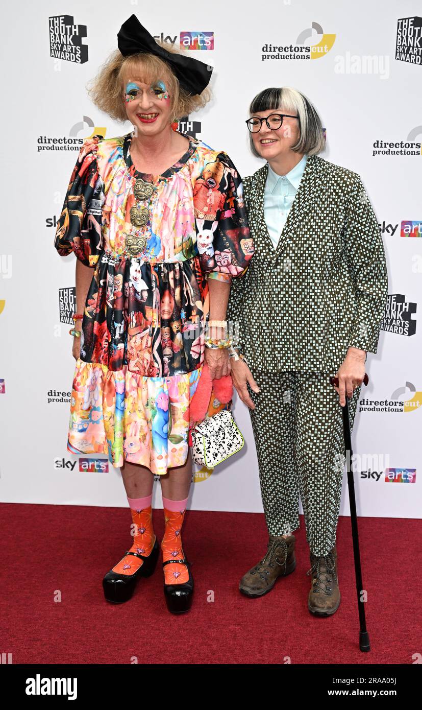 London, UK. July 2nd, 2023. Grayson Perry and Phillips Perry arriving at The South Bank Sky Arts ...