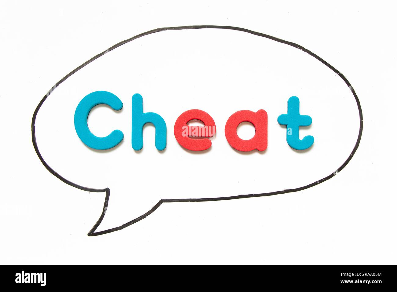 Alphabet letter with word cheat in black line hand drawing as bubble ...