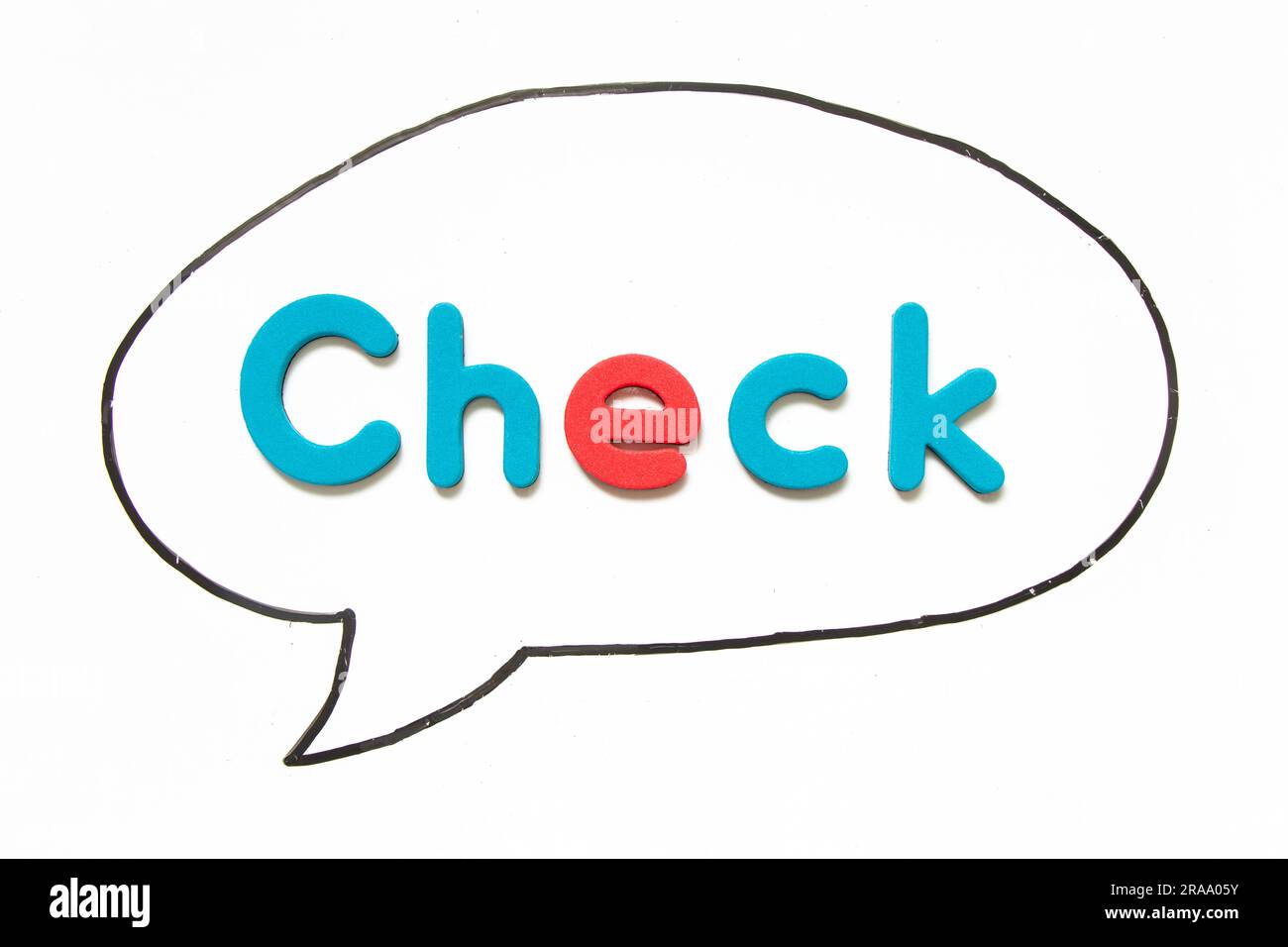 Alphabet letter with word check in black line hand drawing as bubble ...