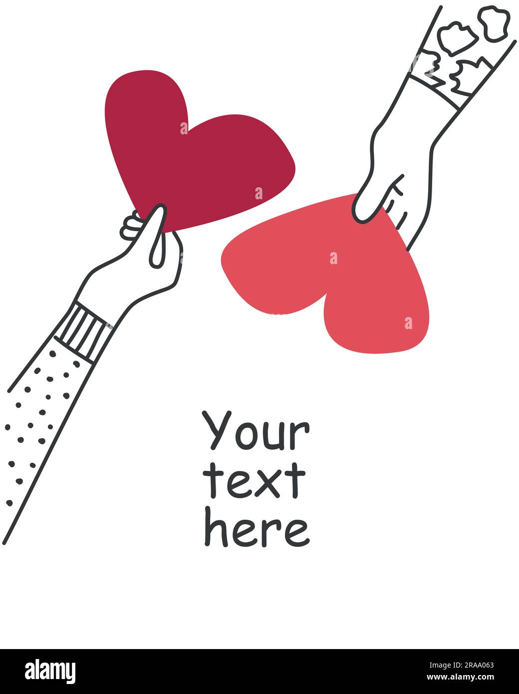 Hands giving hearts. Love concept. Hand drawn vector illustration Stock ...