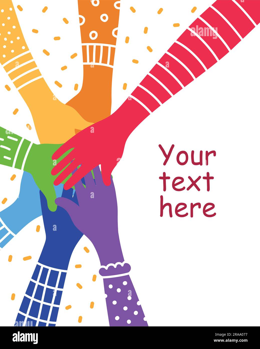Group of volunteer diversity people. Hands in a circle. Vector ...