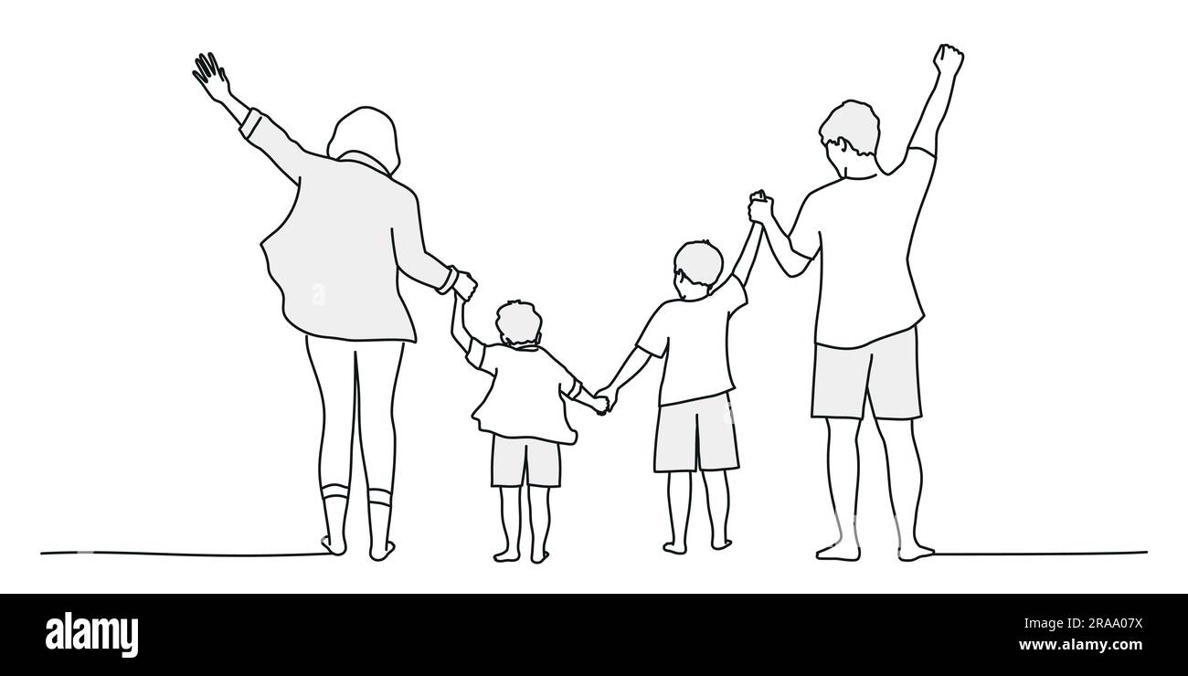 Happy family holding hands and walking. Hand drawn vector illustration Stock Vector Image & Art ...