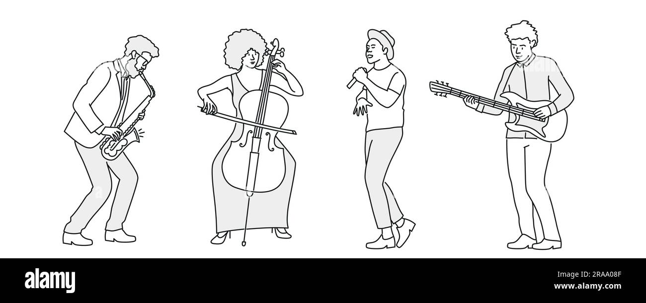 Jazz quartet, ensemble. Hand drawn vector illustration Stock Vector ...