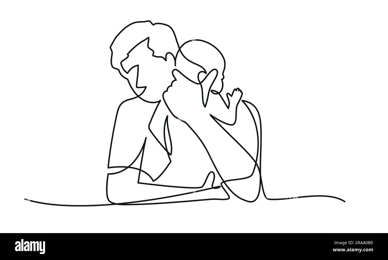 Happy dad hugging his baby. One continuous line drawing Stock Vector ...