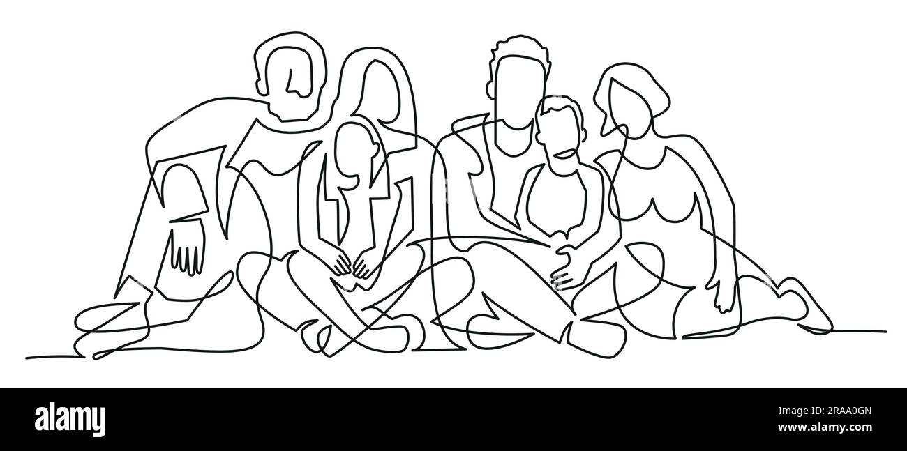 Large family. Parents and children. One continuous line drawing Stock ...