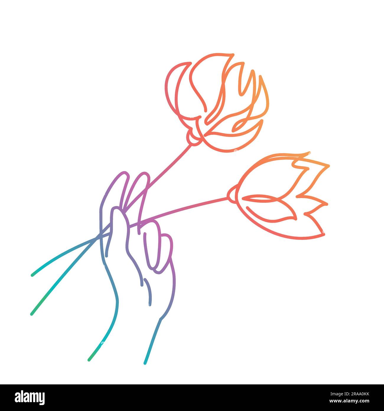 Rainbow flowers, hello spring and summer. Hand drawn vector ...
