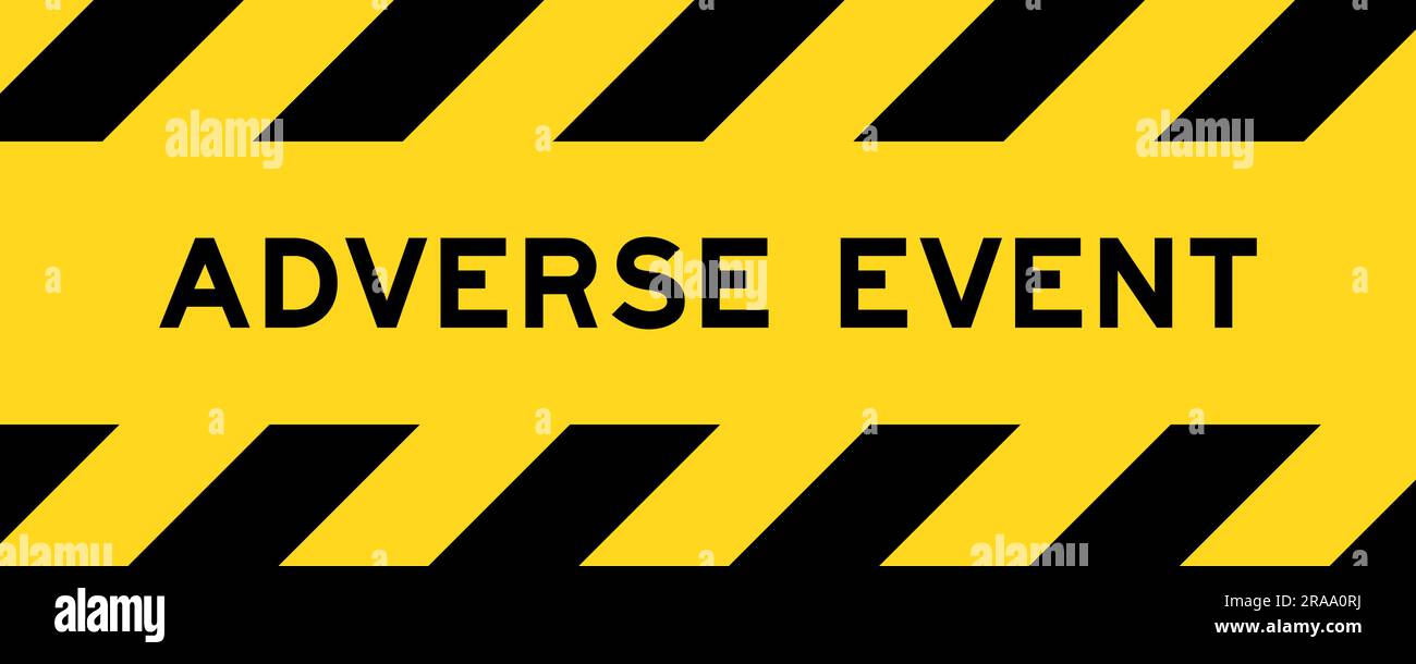 Yellow and black color with line striped label banner with word adverse ...