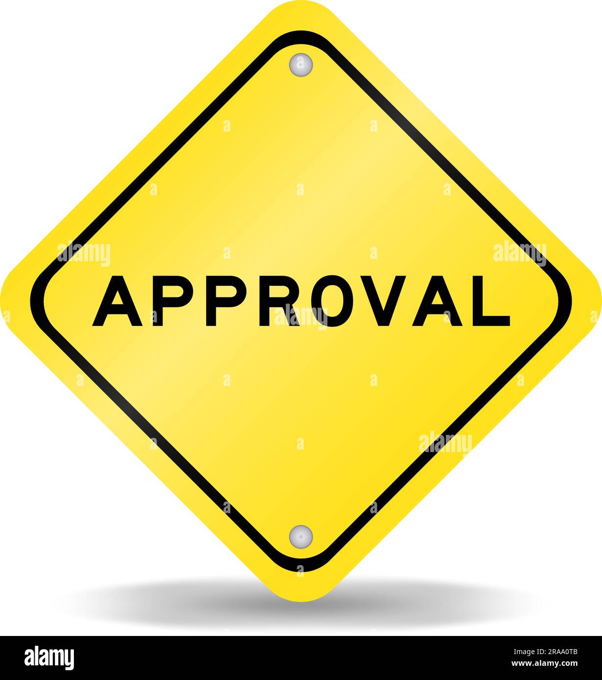 Yellow color transportation sign with word approval on white background ...
