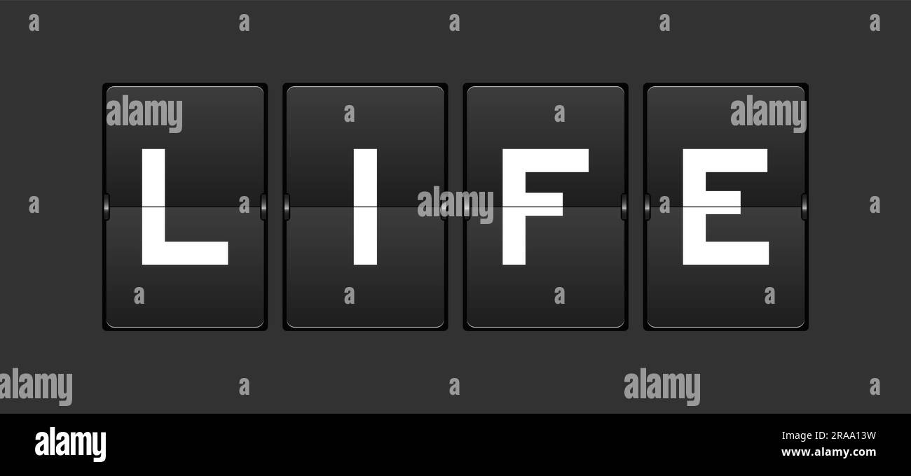 Black color analog flip board with word life on gray background Stock ...