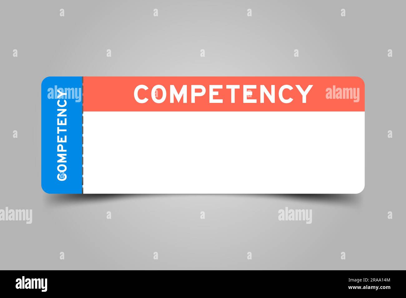 Blue and orange color ticket with word competency and white copy space ...