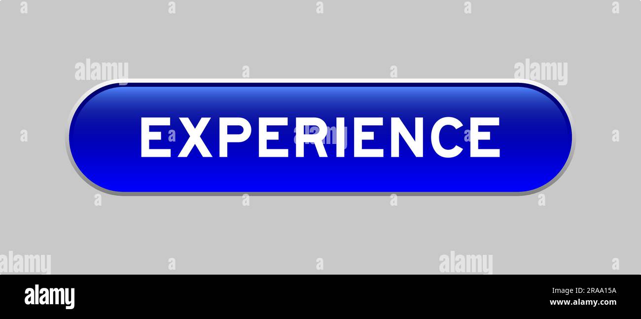 Blue color capsule shape button with word experience on gray background ...