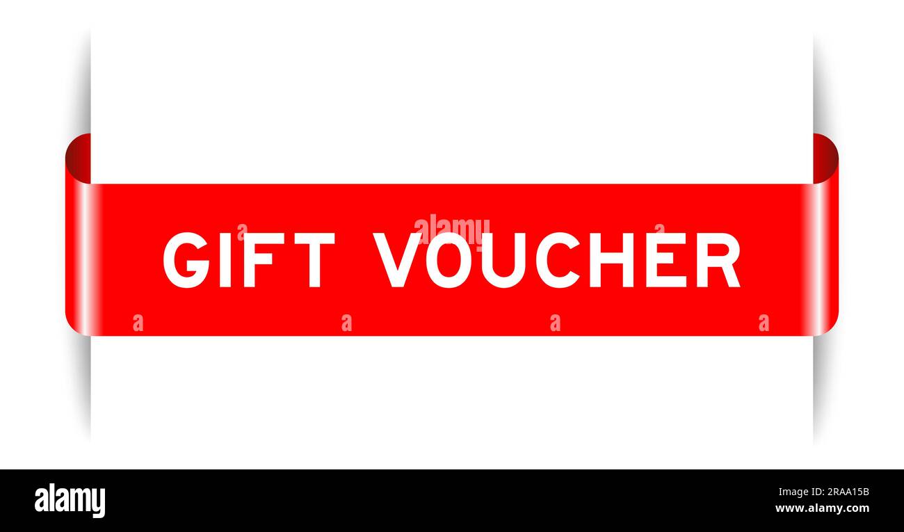 Red color inserted label banner with word gift voucher on white ...