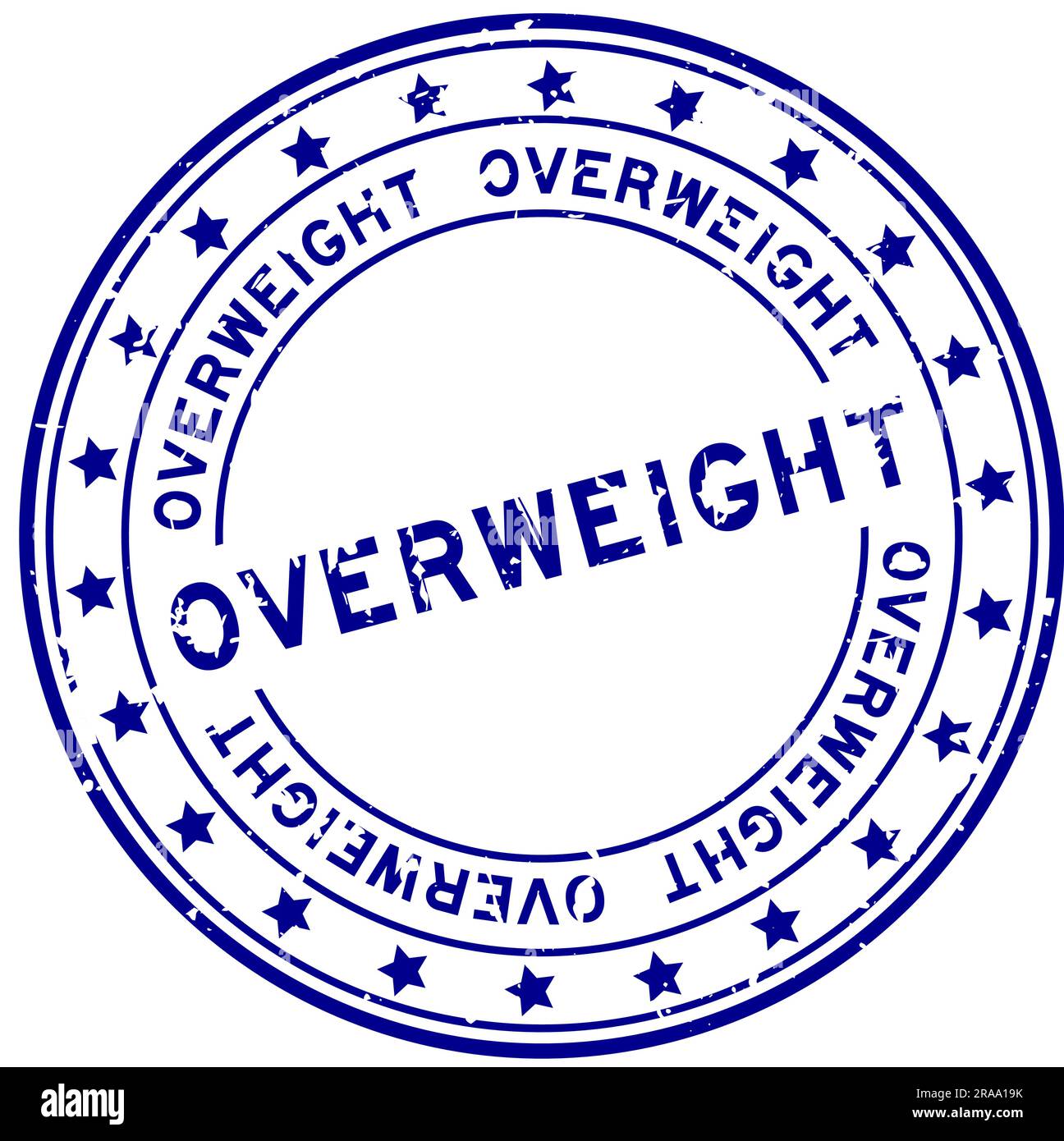 Grunge blue overweight word with star icon round rubber seal stamp on white background Stock ...
