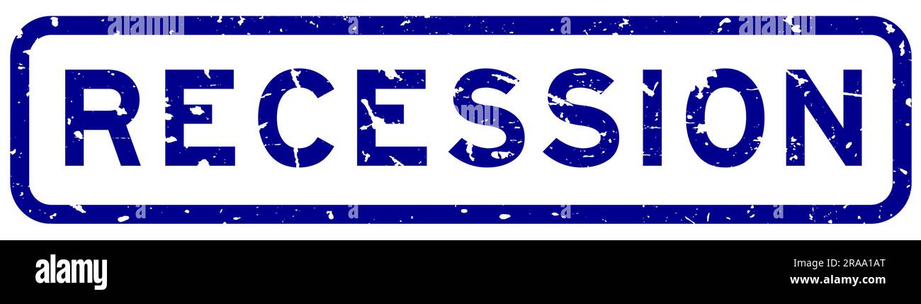 Grunge blue recession word square rubber seal stamp on white background ...