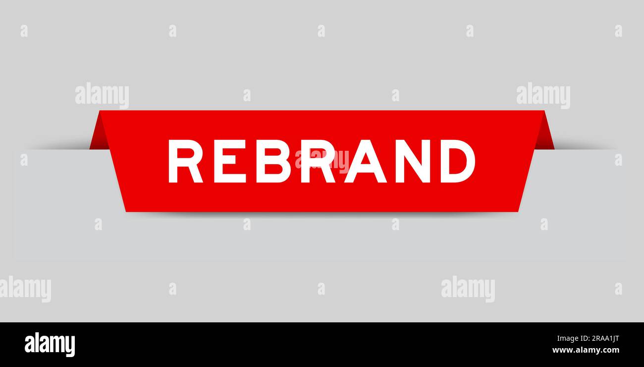 Red color inserted label with word rebrand on gray background Stock ...