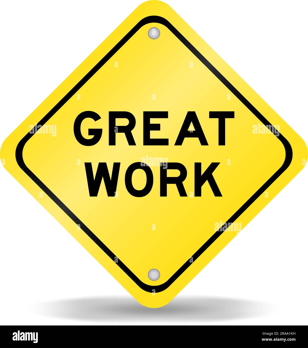 Yellow color transportation sign with word great work on white ...