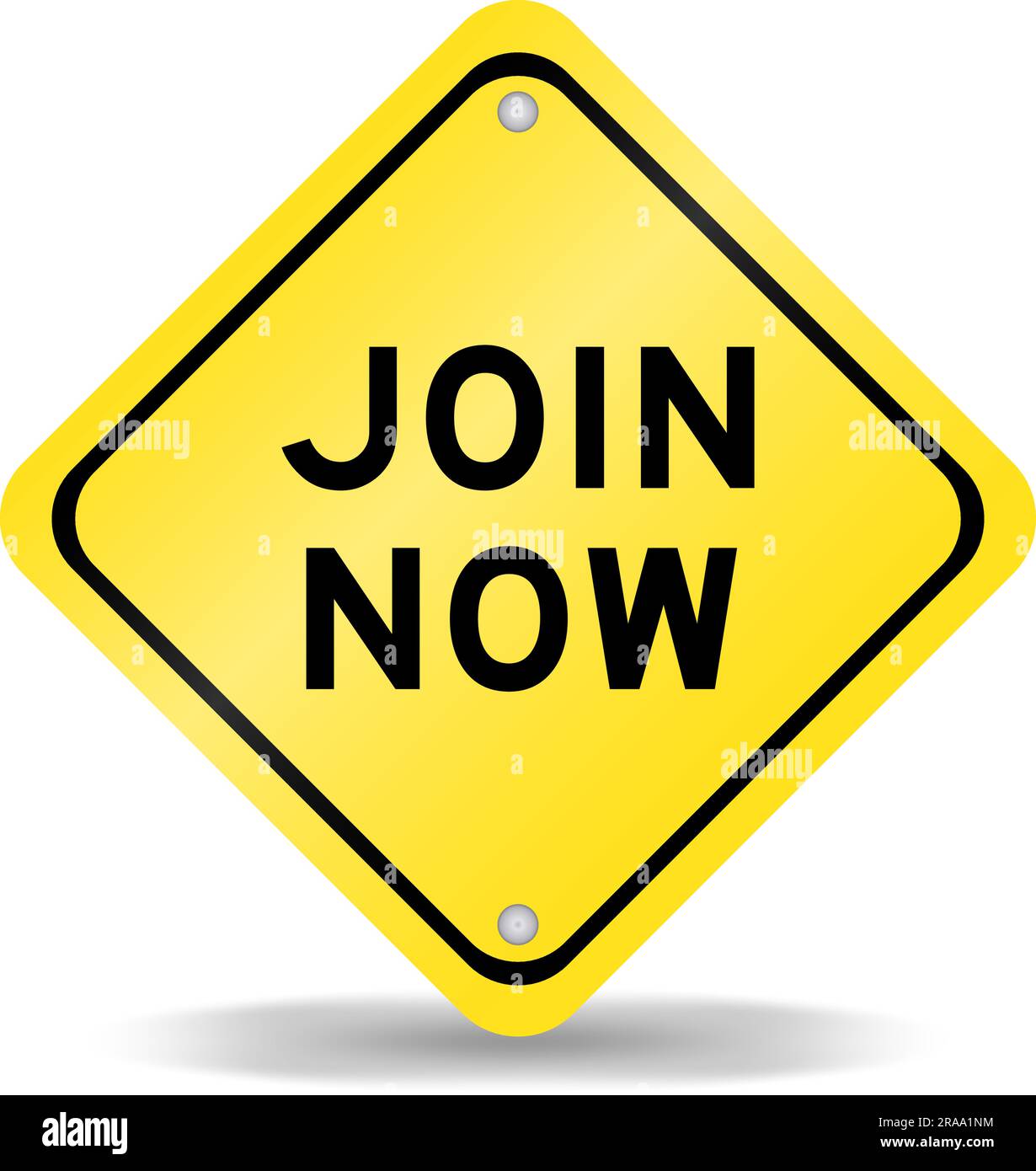 Yellow color transportation sign with word join now on white background ...