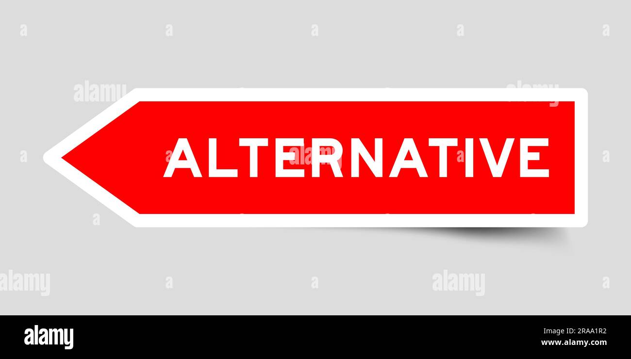 Red color arrow shape sticker label with word alternative on gray ...