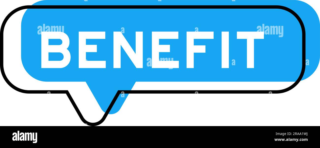Speech banner and blue shade with word benefit on white background ...