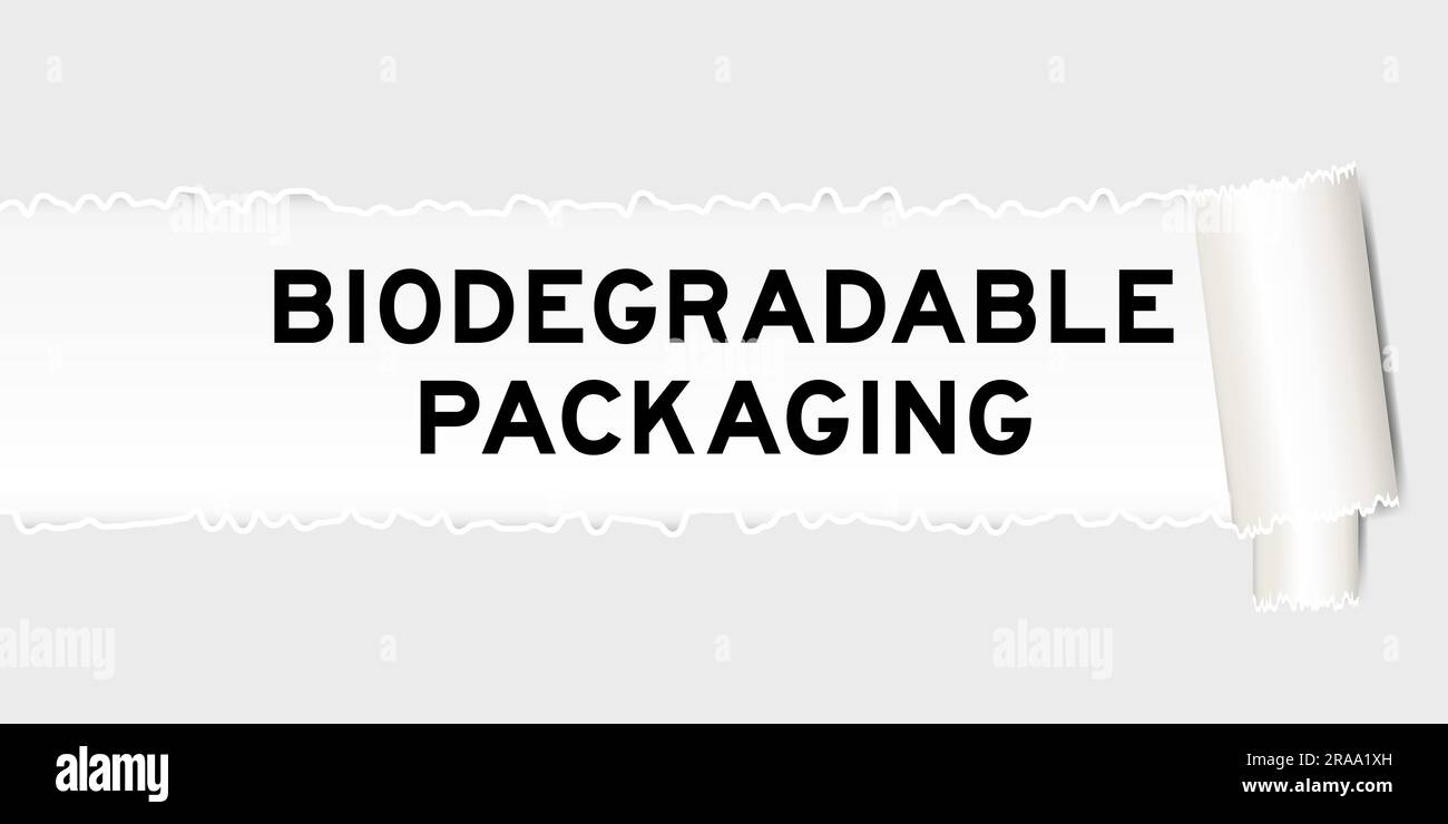 Ripped gray paper background that have word biodegradable packaging ...