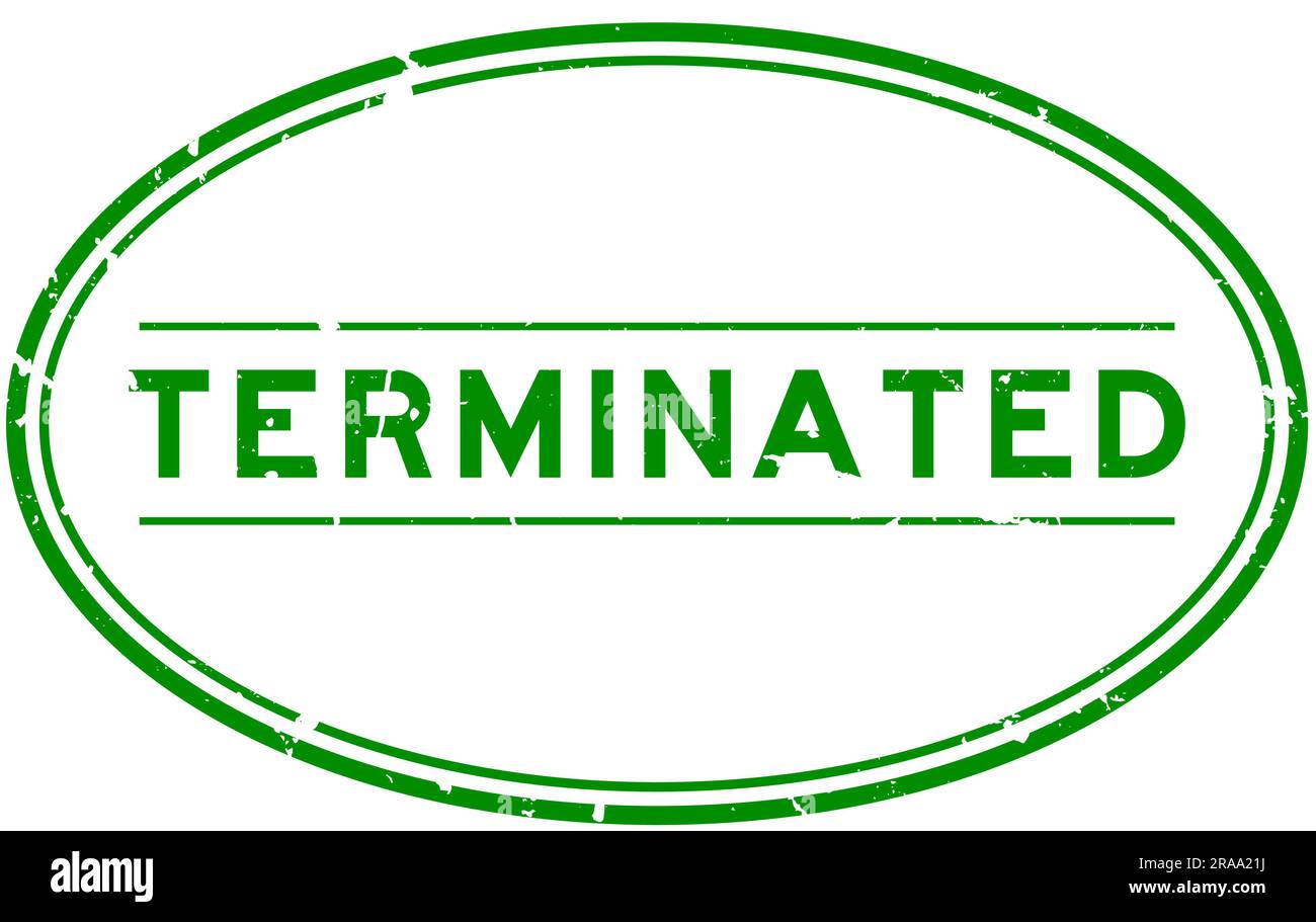 Grunge green terminated word oval rubber seal stamp on white background ...