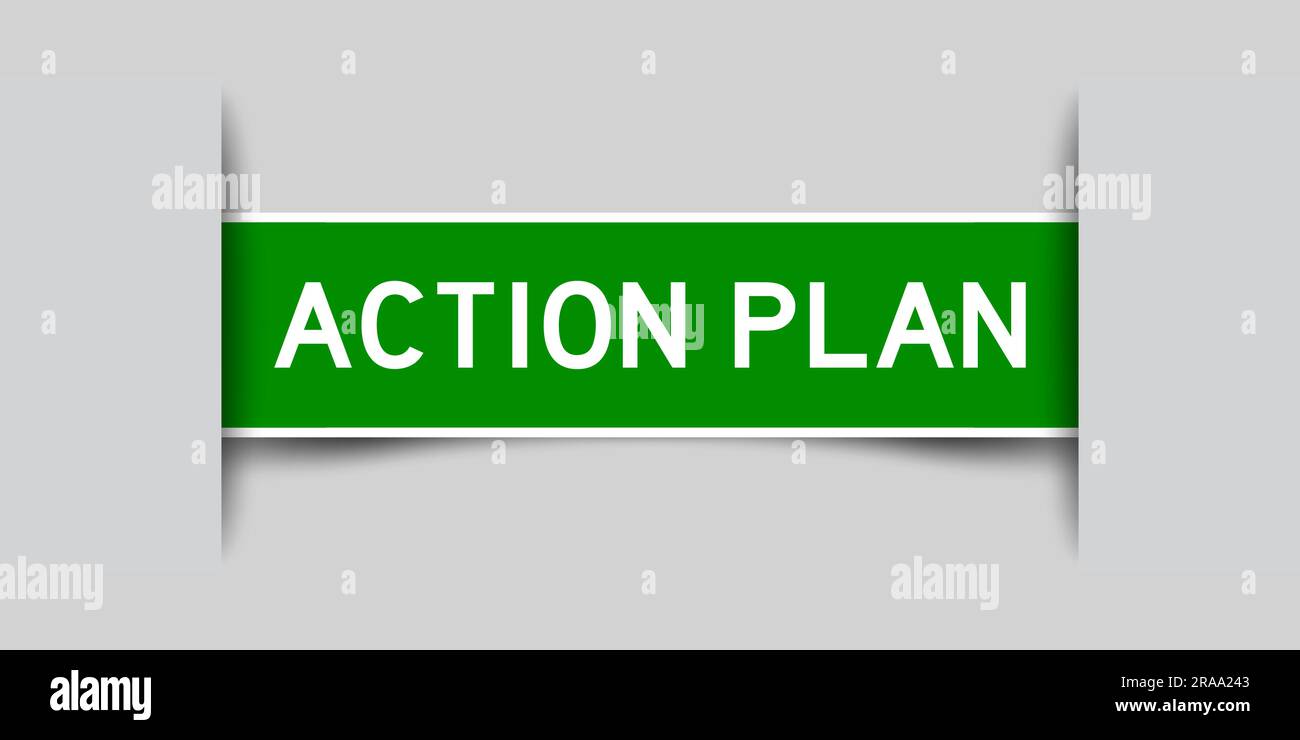 Green color square label sticker with word action plan that inserted in ...