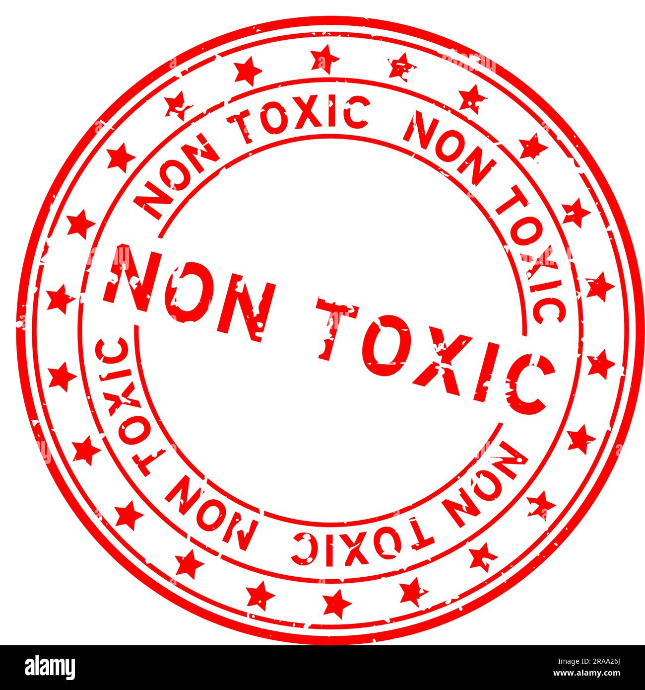 Grunge red non toxic word with star icon round rubber seal stamp on white background Stock ...