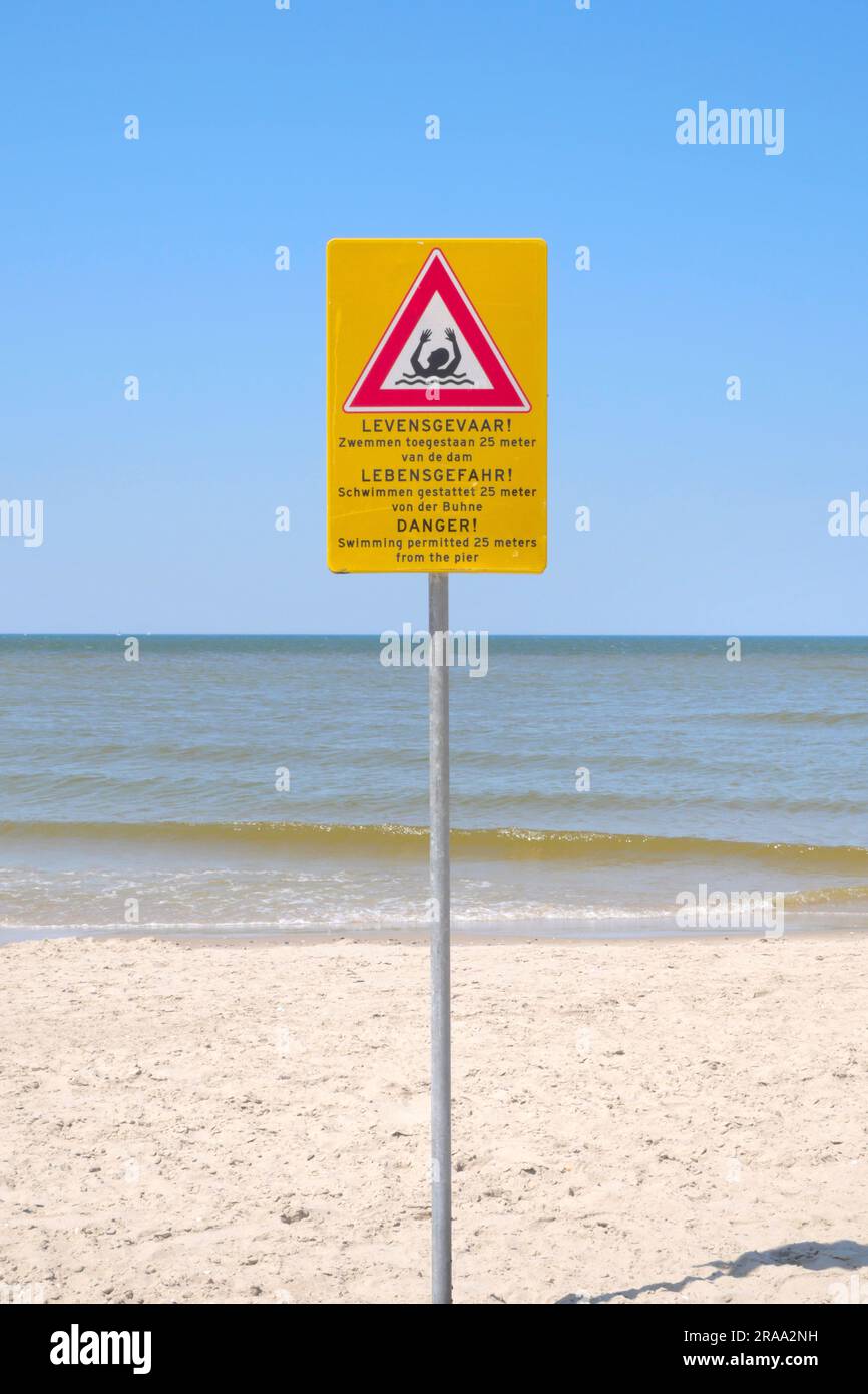 Danger Swimming Permitted 25 Meters From the Pier - sign on the beach ...
