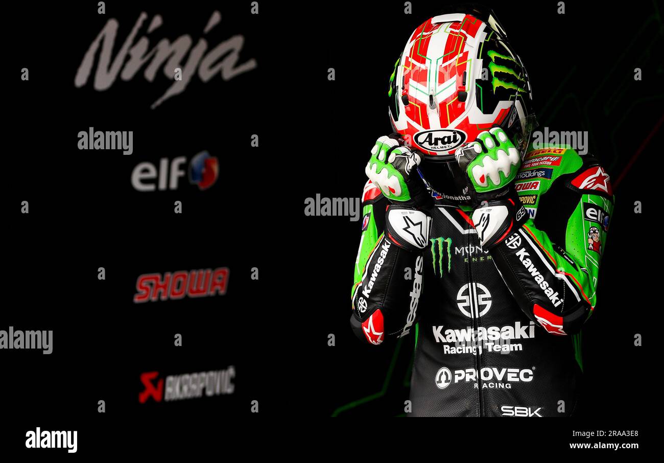 Kawasaki Racing rider Johnathan Rea leaves his garage ahead of the ...