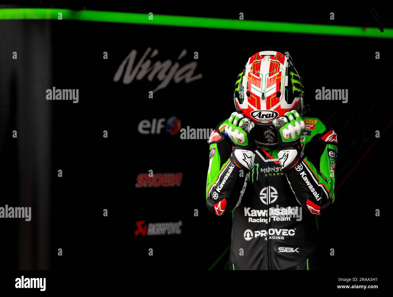 Kawasaki Racing rider Johnathan Rea leaves his garage ahead of the ...