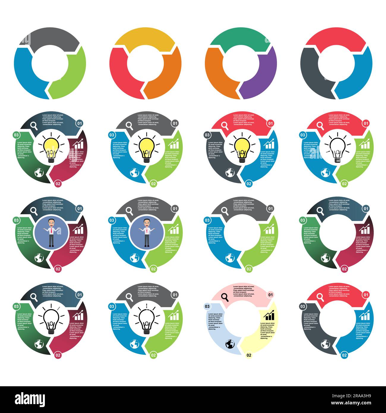 Set of Chart infographic business template icon, pie circle diagram ...