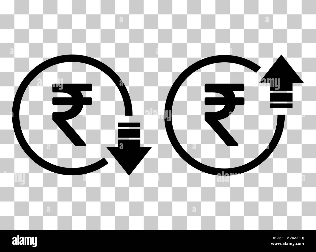 Set of cost symbol rupee increase and decrease icon. Money vector ...