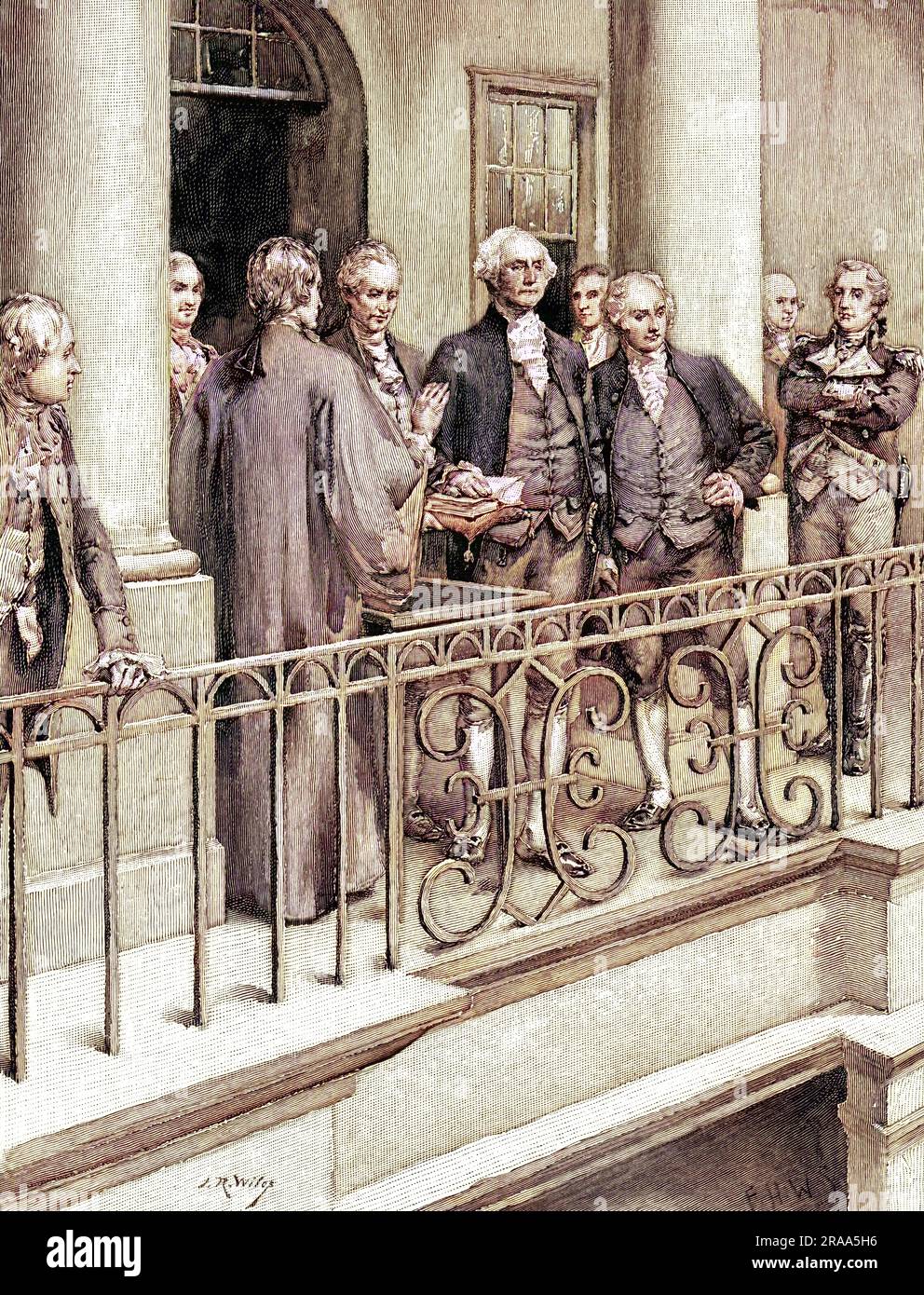 George Washington takes the oath as President, in Wall Street, New York ...